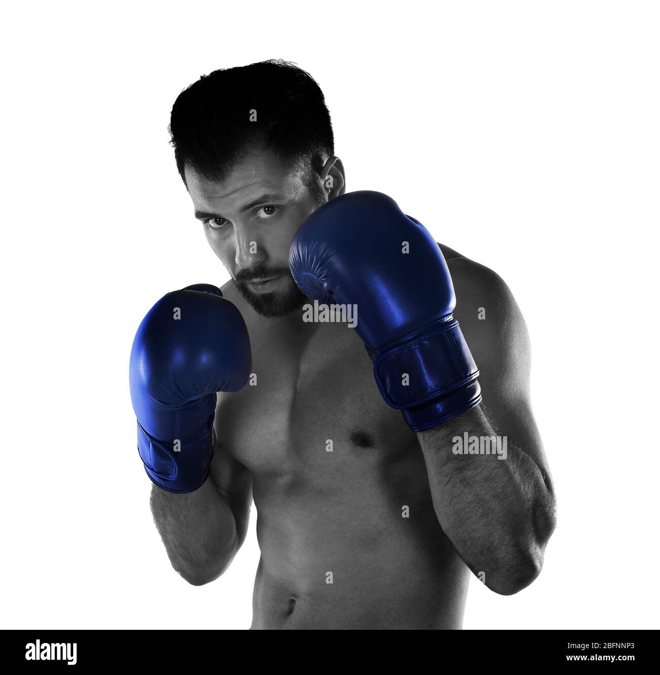 Young man with boxing gloves on white background Stock Photo - Alamy