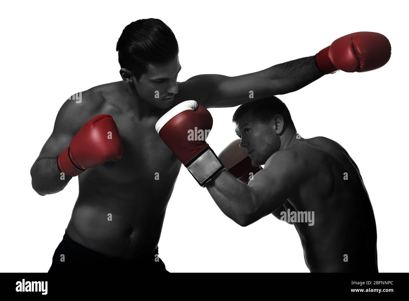 Young boxers fighting on white background Stock Photo - Alamy