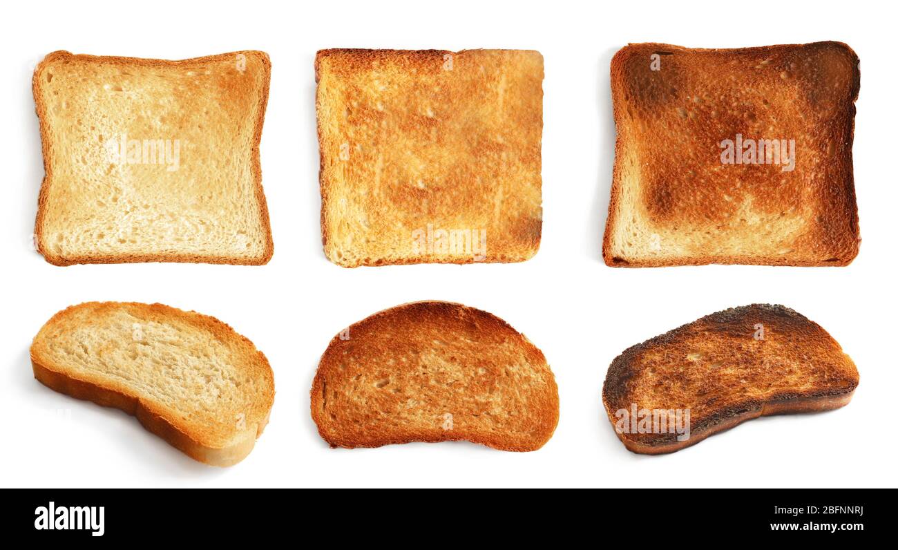 Set of toast bread slices on white background Stock Photo - Alamy
