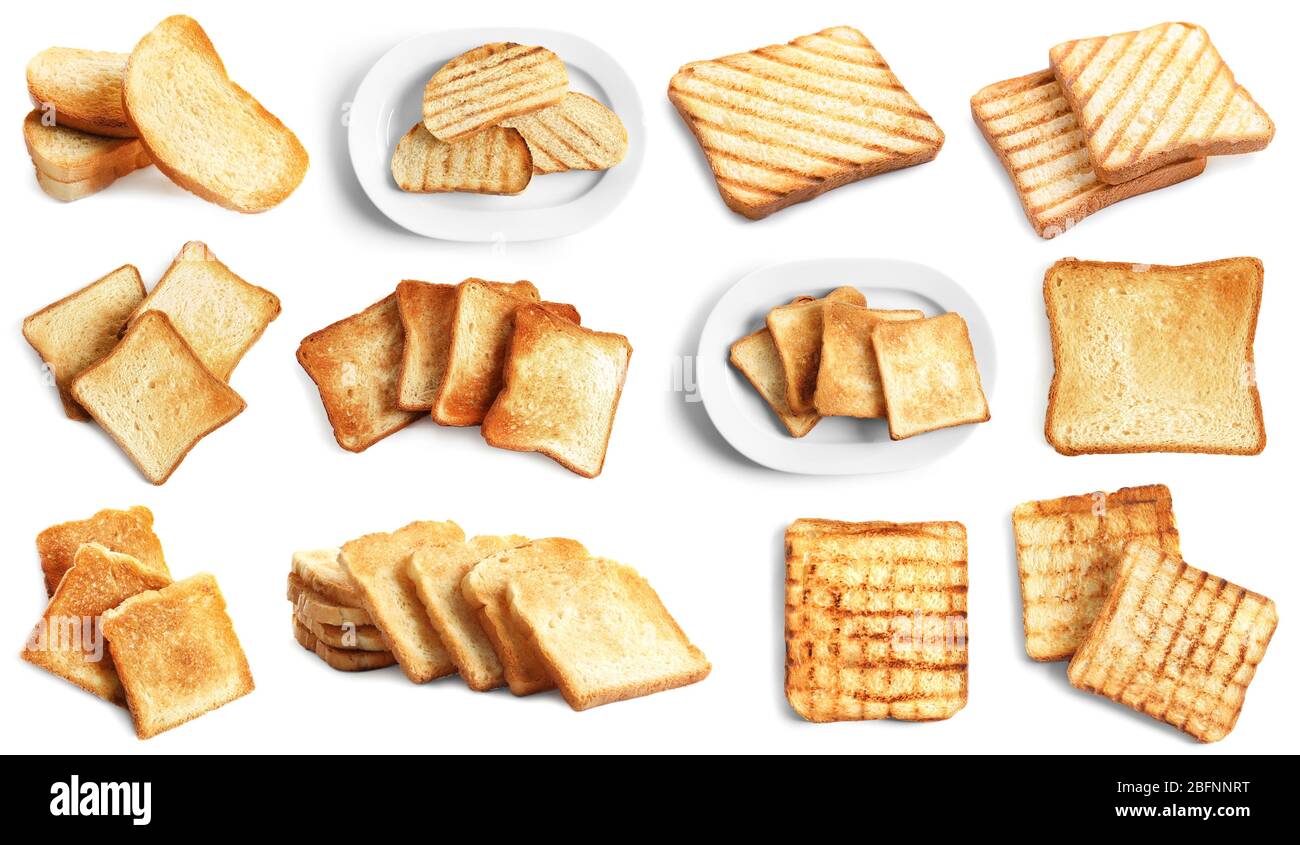 Set of toast bread slices on white background Stock Photo - Alamy