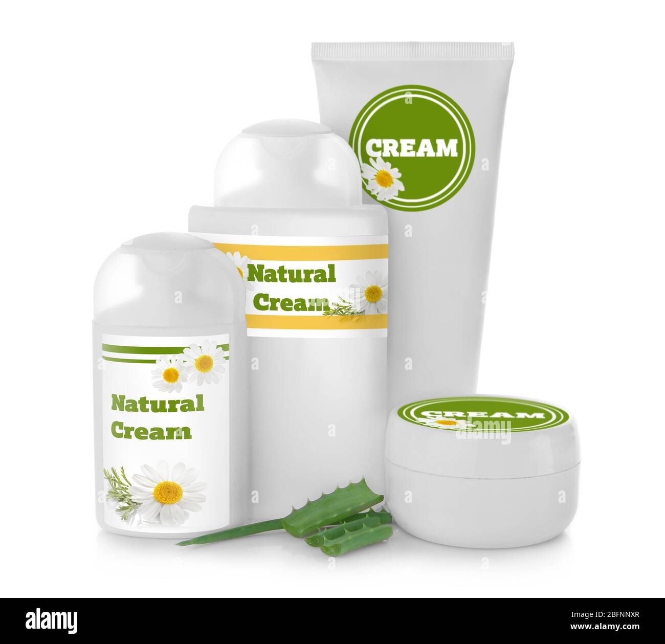 Body cream set with natural extracts on white background Stock Photo ...