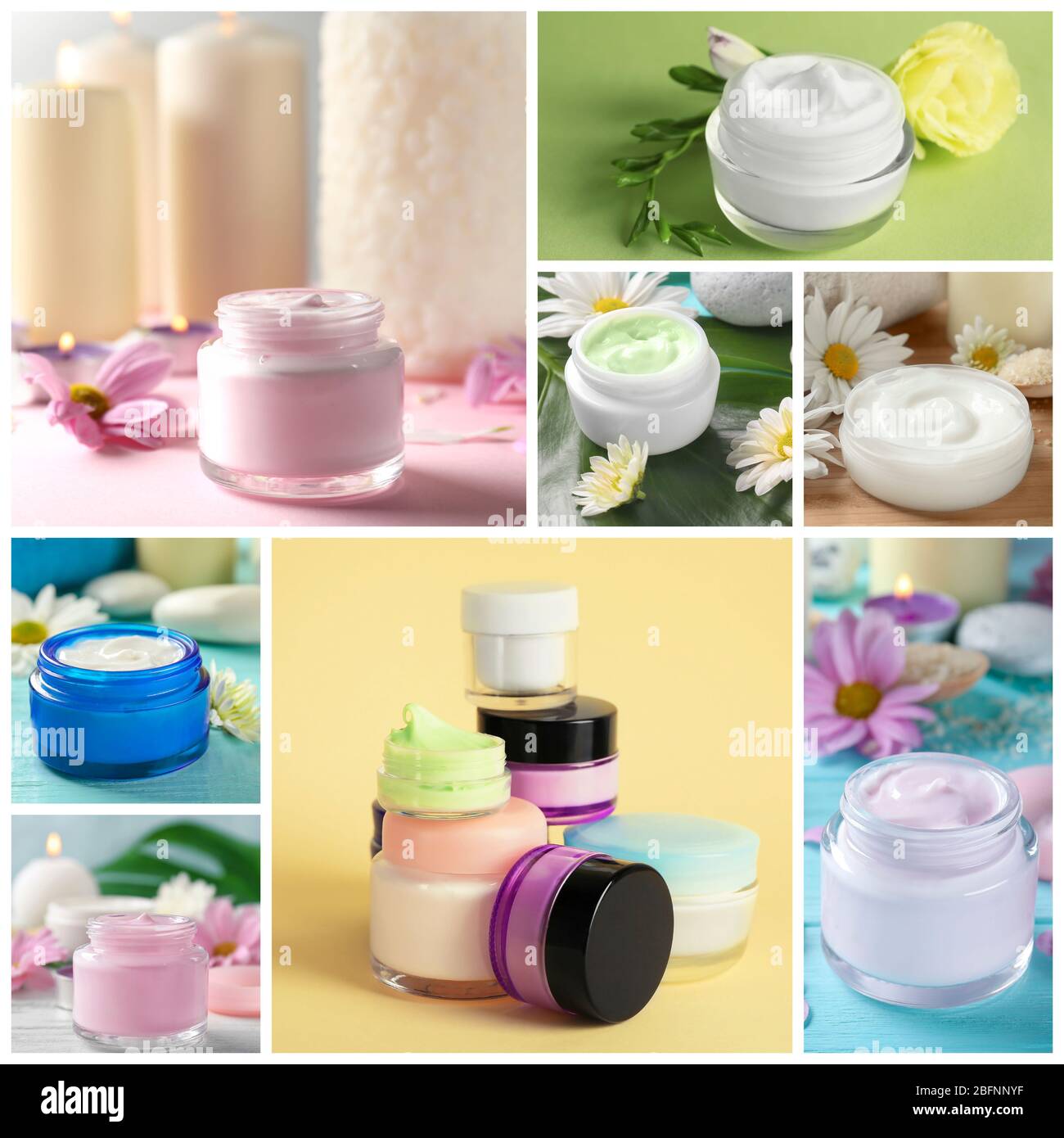 Collection of body cream with natural extracts Stock Photo - Alamy