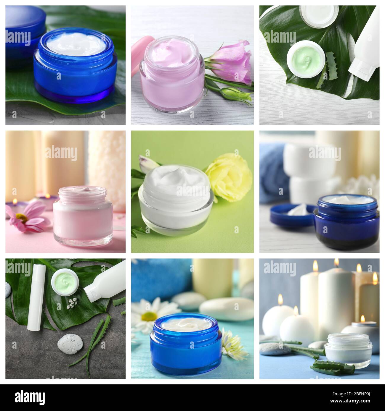 Collection of body cream with natural extracts Stock Photo - Alamy
