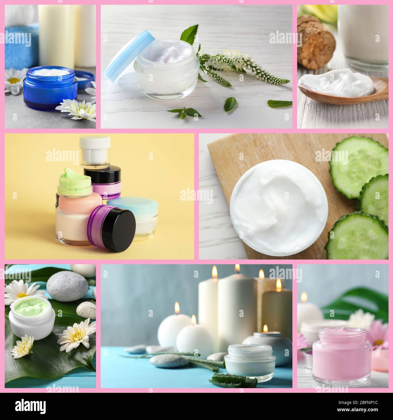 Collection of body cream with natural extracts Stock Photo - Alamy