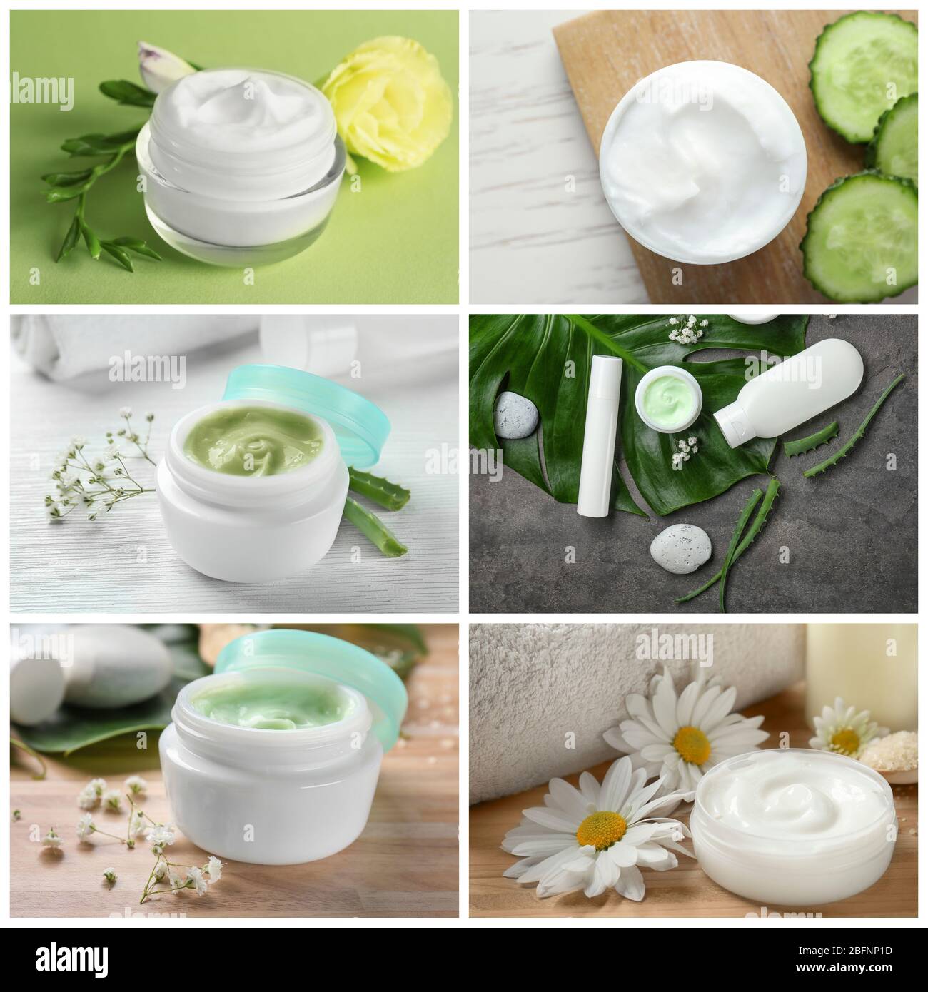 Collection of body cream with natural extracts Stock Photo - Alamy
