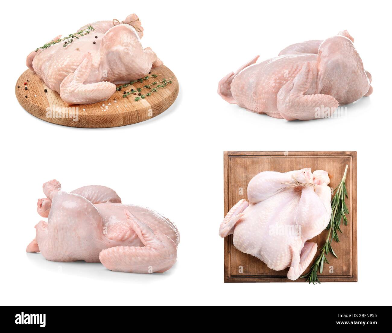 Set of whole raw chickens on white background Stock Photo - Alamy