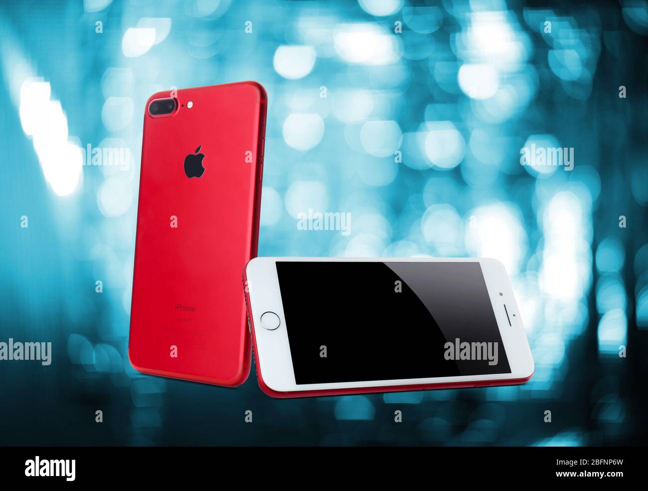 KYIV, UKRAINE - NOVEMBER 24, 2017: Back and front views of Red iPhone 7 ...