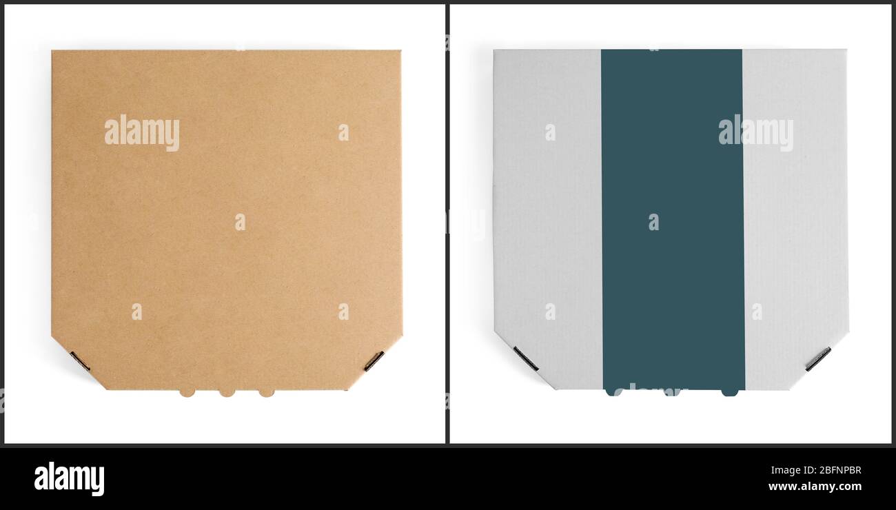 Set of pizza boxes on light background. Mockup for design Stock Photo ...