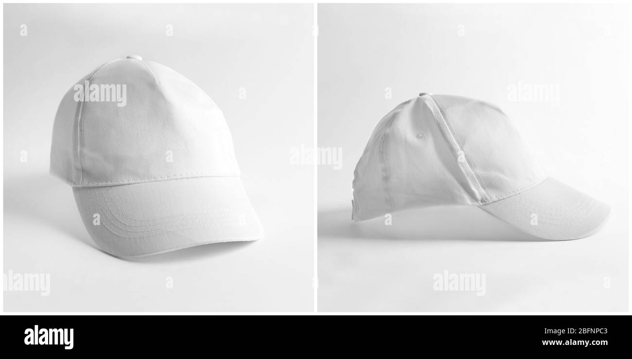 Set of blank caps on light background. Mockup for design Stock Photo ...