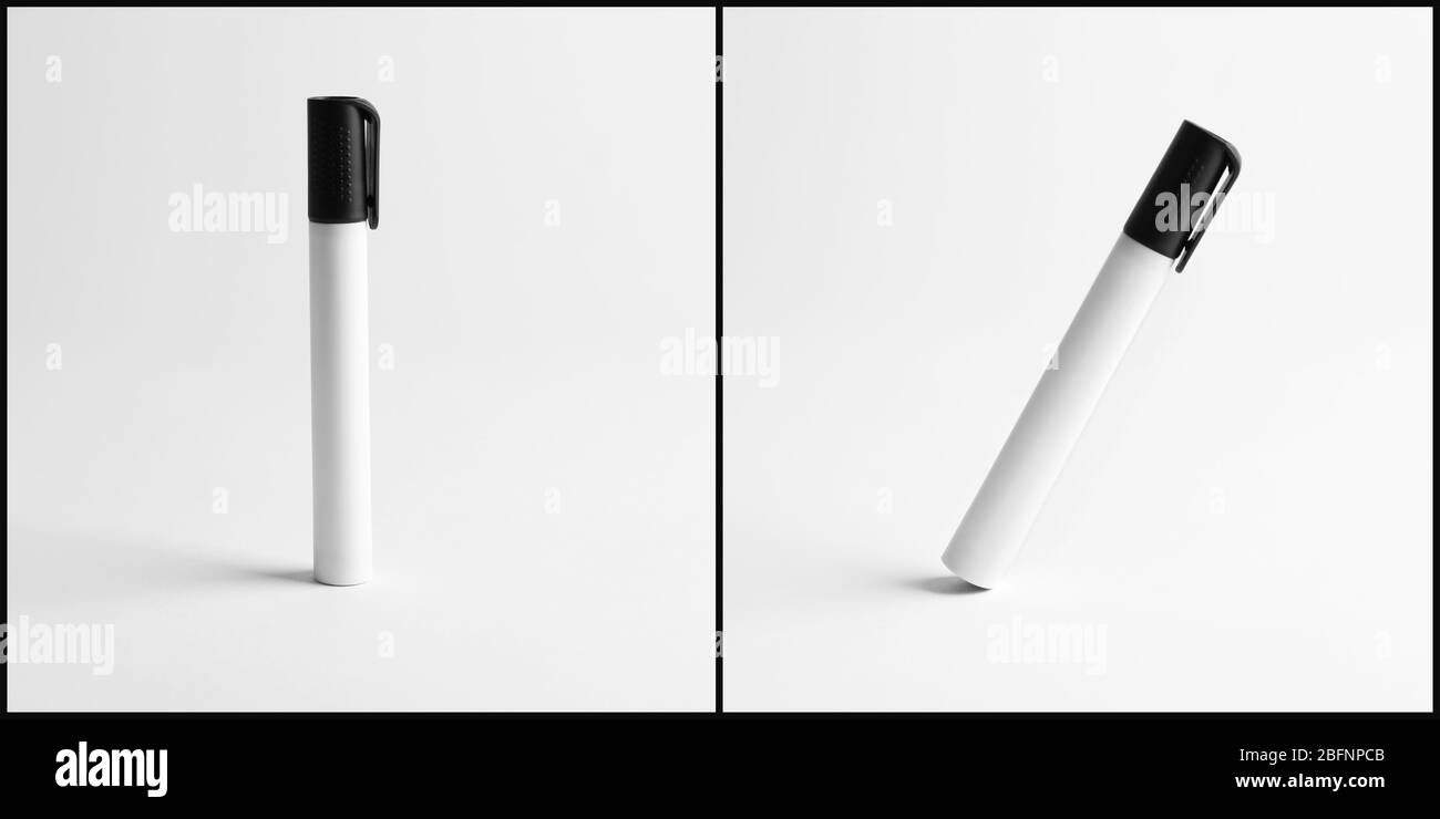 Set of blank markers on light background. Mockup for design Stock Photo ...