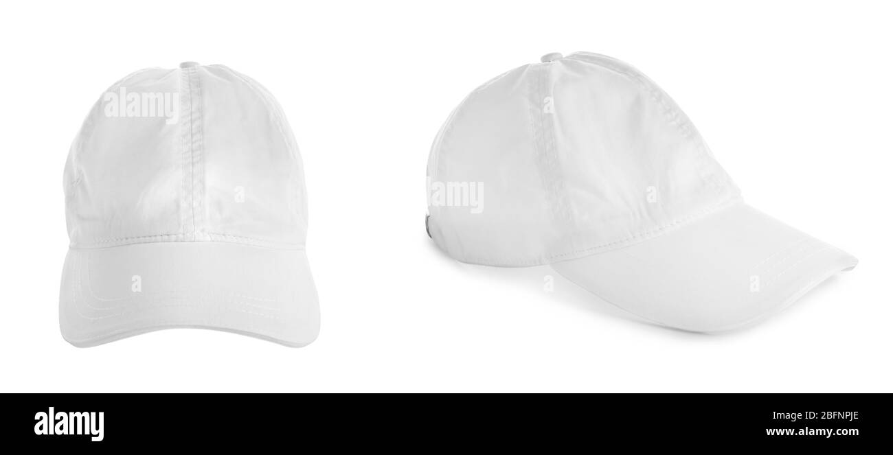 Set of caps on white background. Mockup for design Stock Photo - Alamy