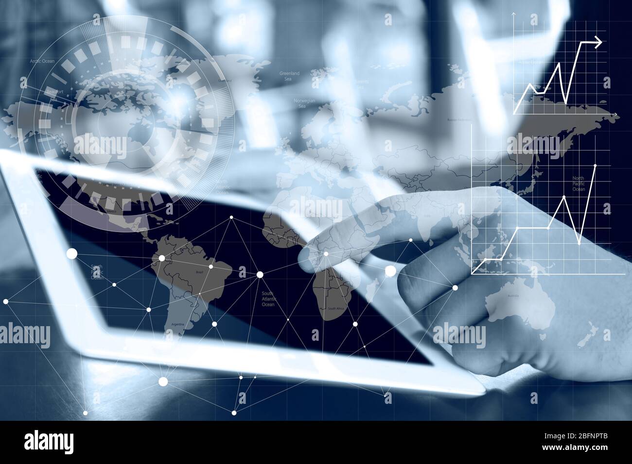 Modern technology concept. Man working with tablet at office Stock ...