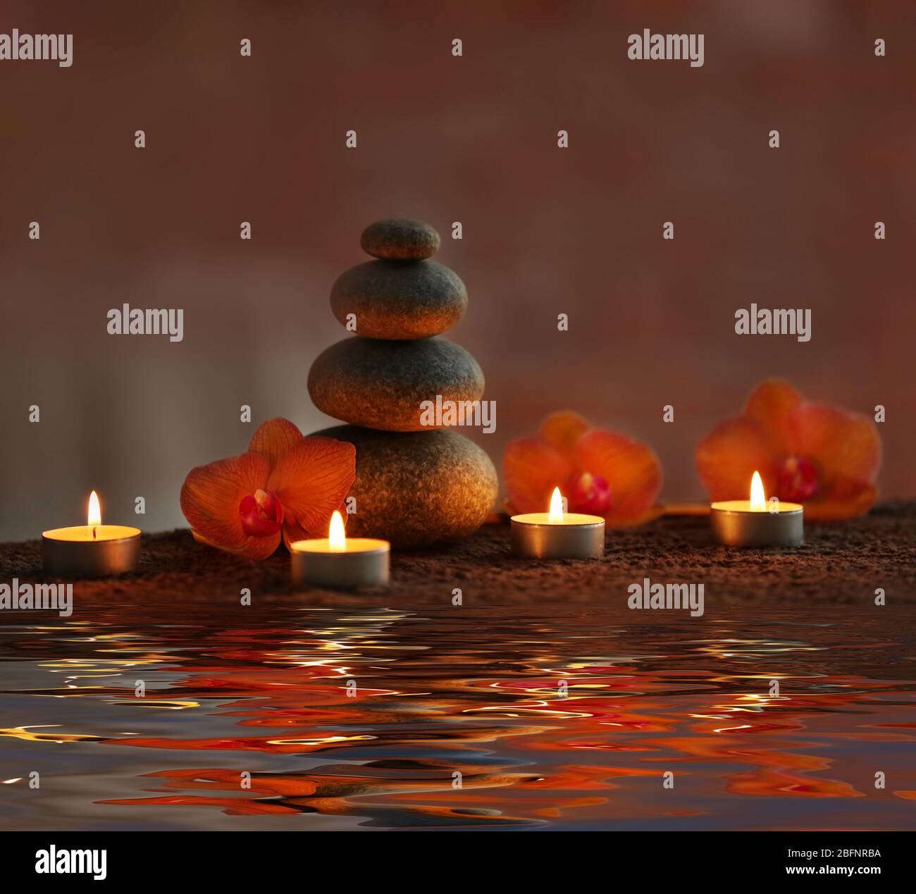 Beautiful spa composition with reflection on water surface Stock Photo ...