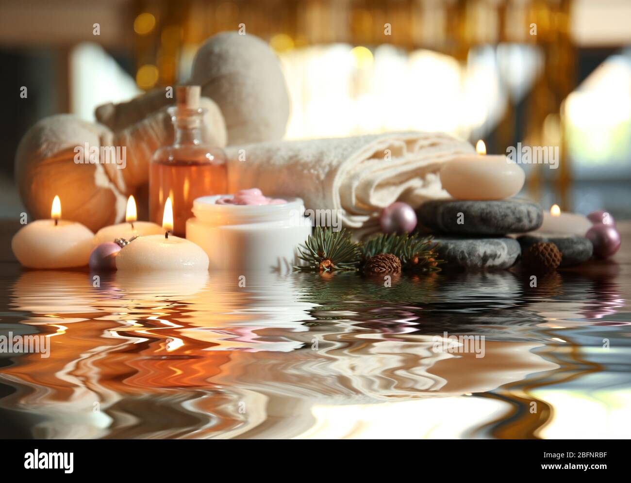 Beautiful spa composition with reflection on water surface Stock Photo ...