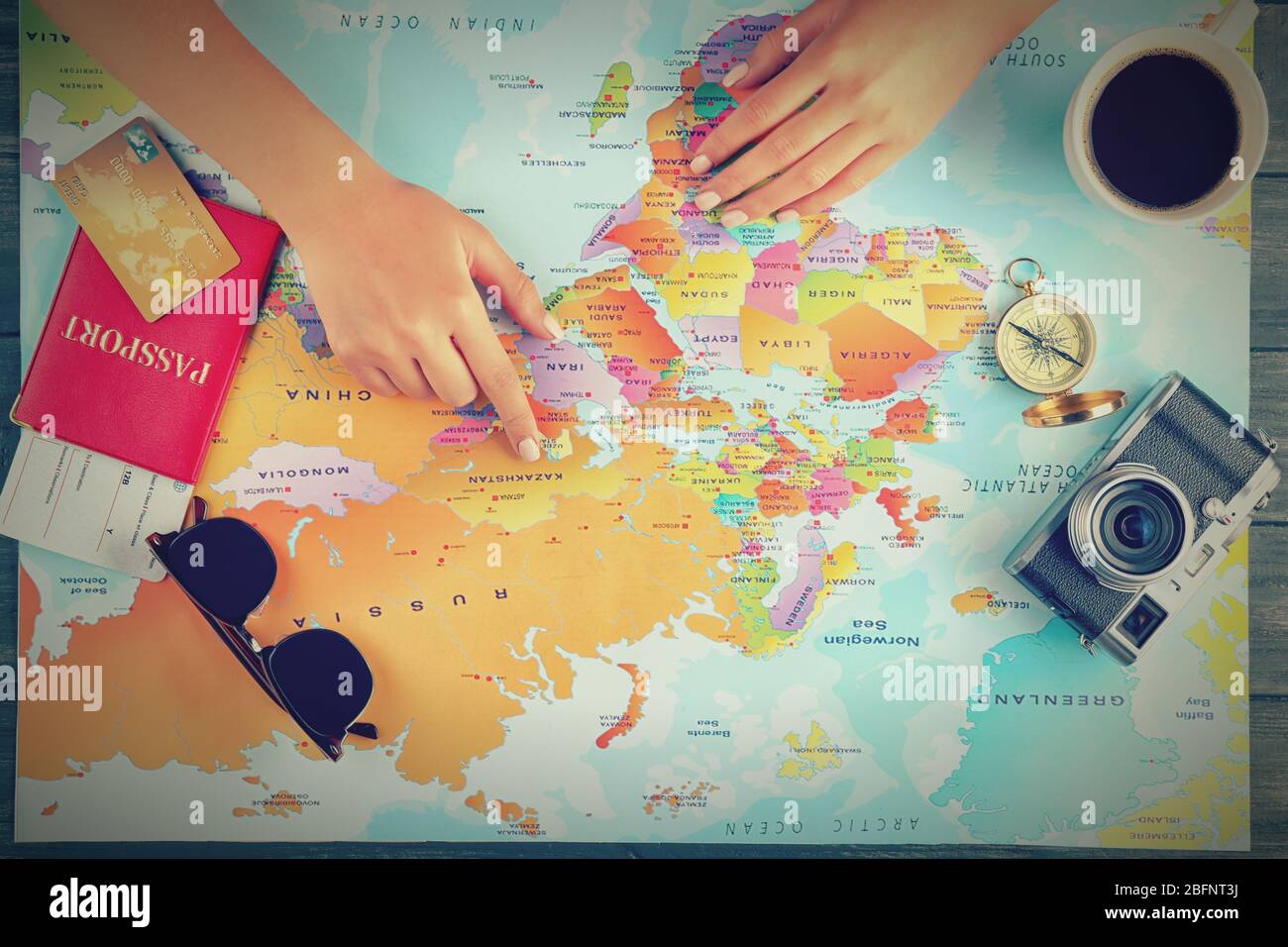 Travel and vacation concept. Woman using map for planning trip Stock ...