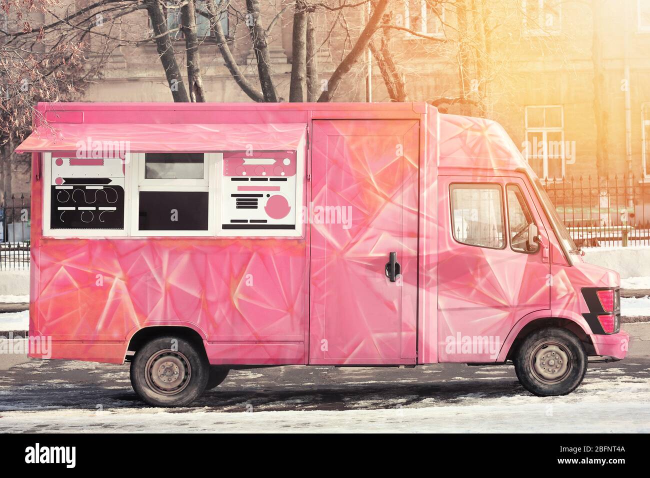 Fast food truck on city street Stock Photo - Alamy
