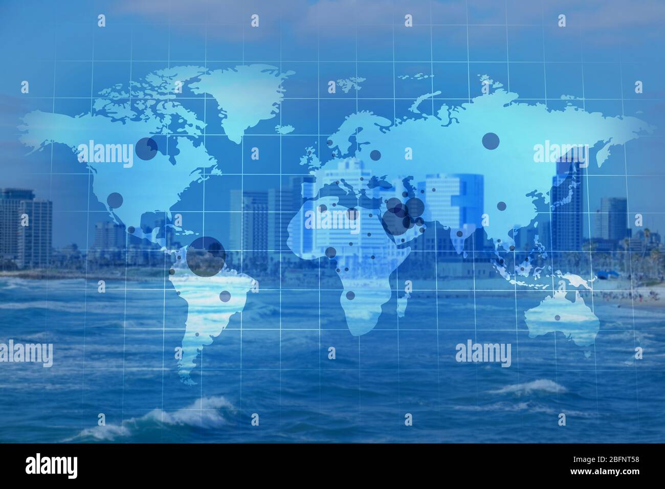 World map with oil extraction areas on city skyline background Stock ...