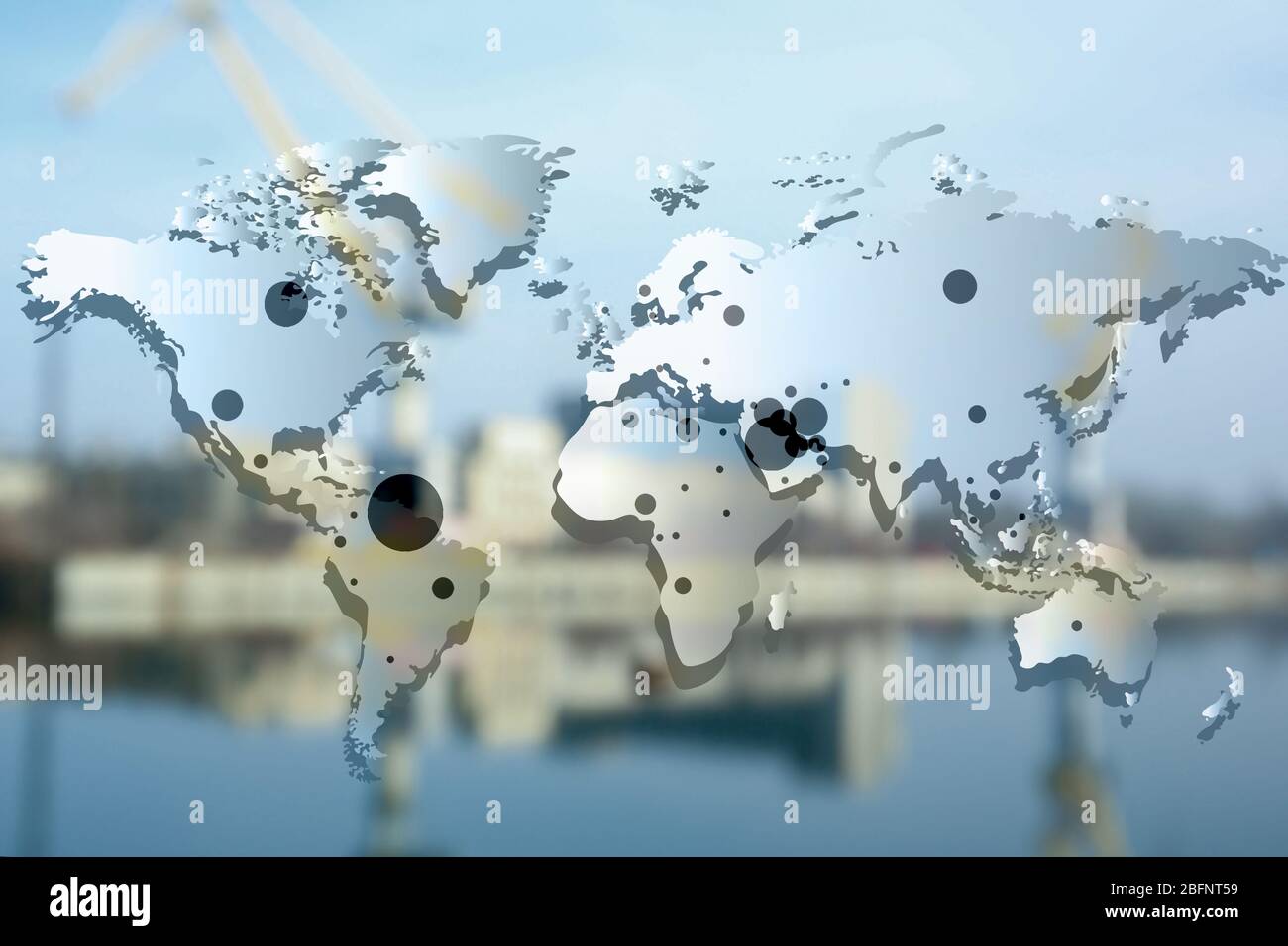 World map with oil extraction areas on sea port background Stock Photo ...