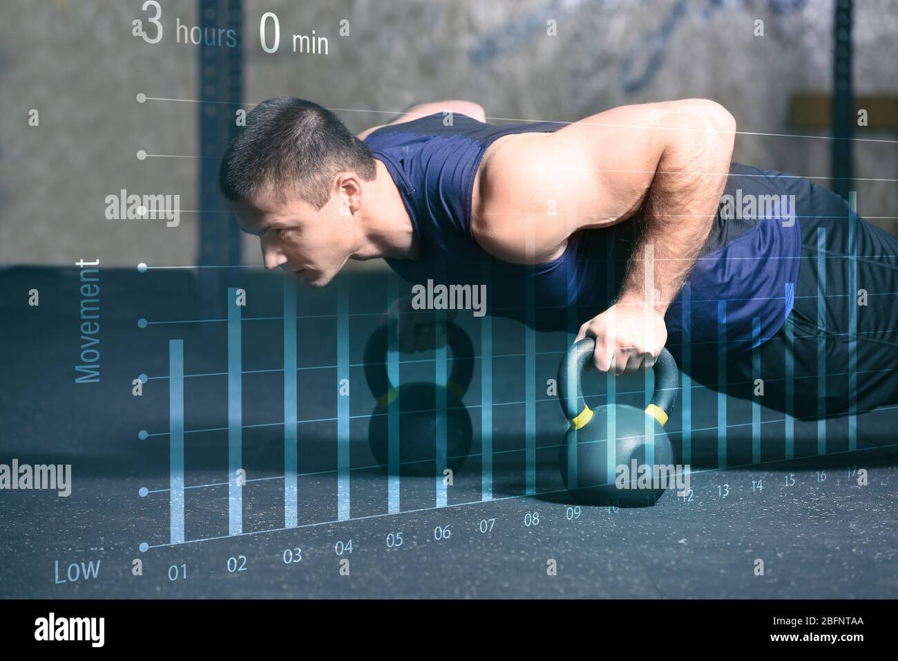 Heart rate monitor concept. Young man training in gym Stock Photo - Alamy