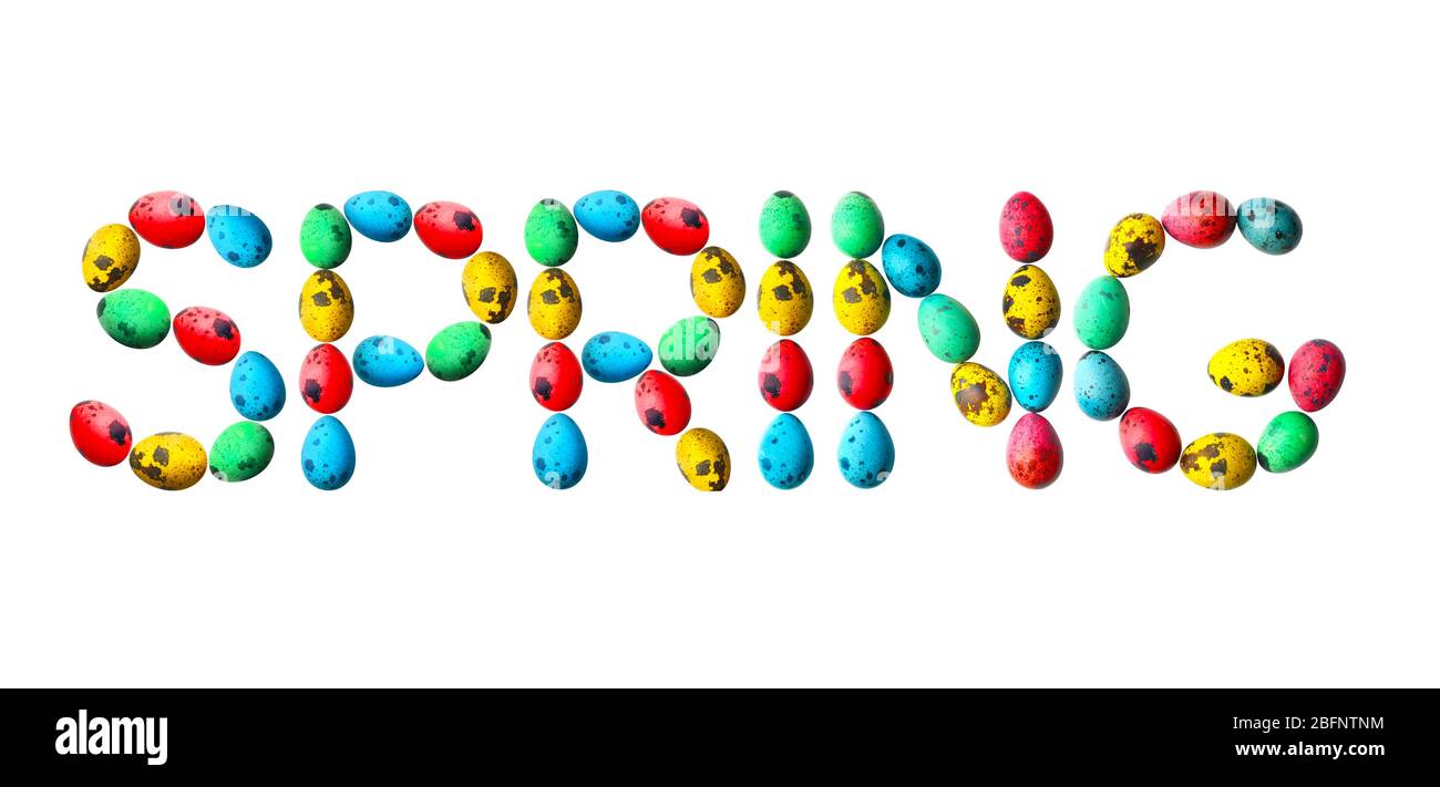 Word SPRING made of eggs on white background Stock Photo - Alamy
