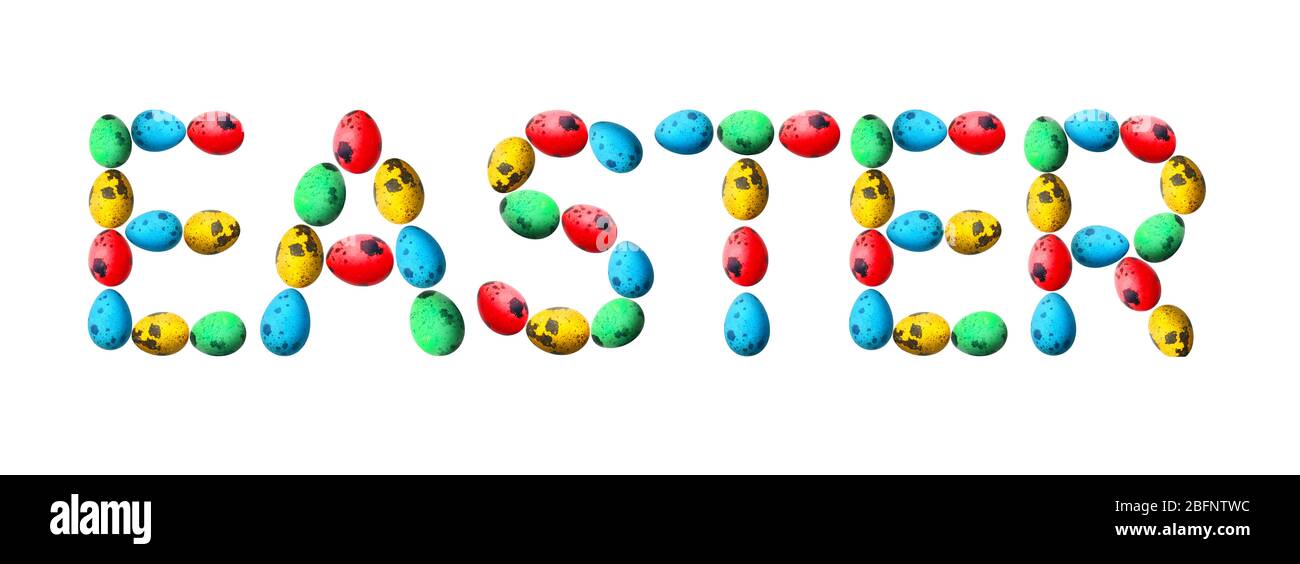 Word EASTER made of eggs on white background Stock Photo - Alamy
