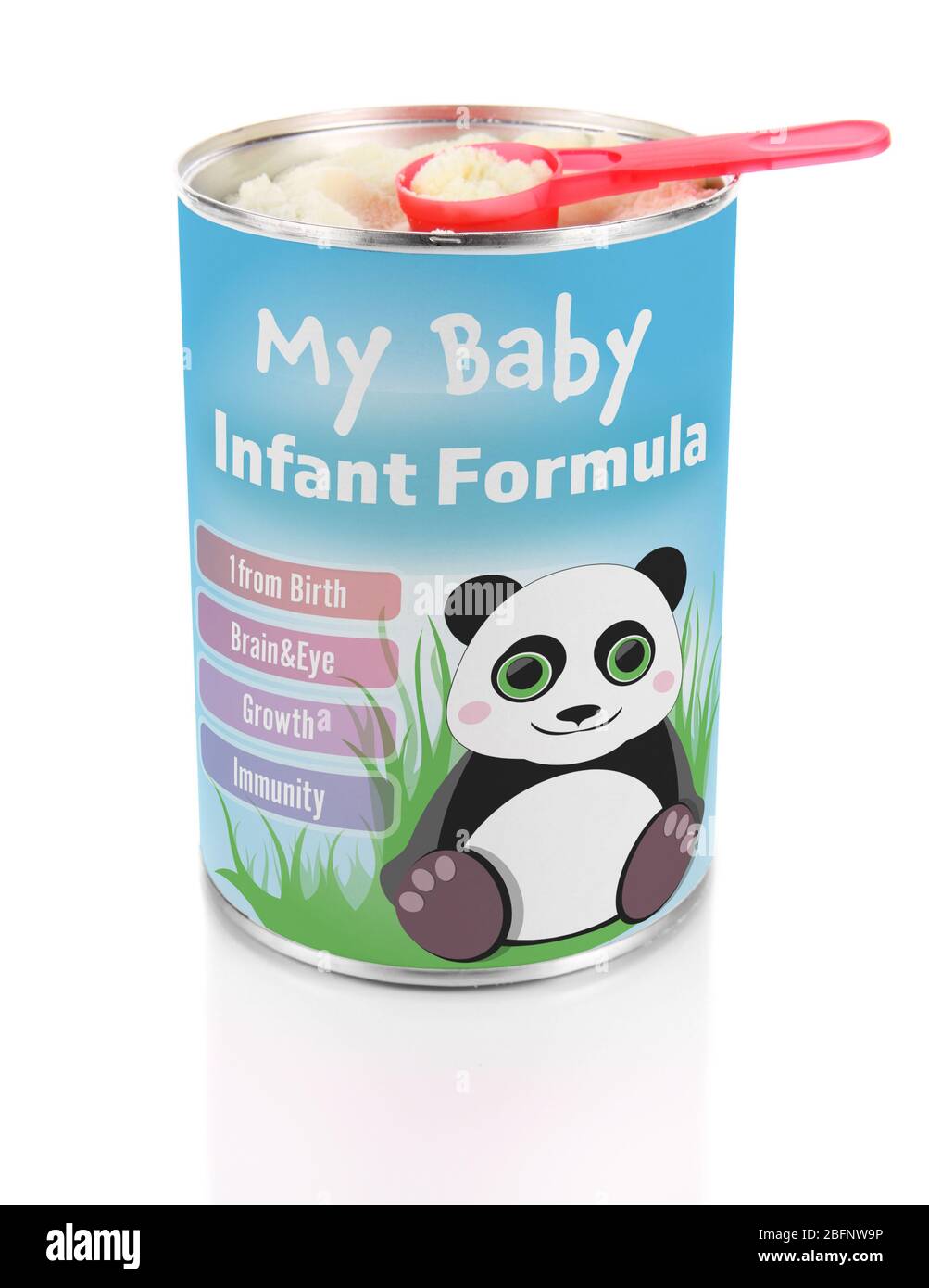 Can and scoop with powdered baby milk formula on white background Stock ...