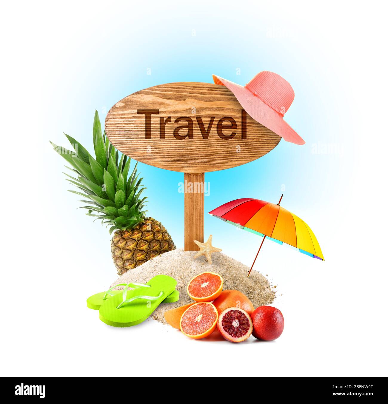 Beach theme on sand Cut Out Stock Images & Pictures - Alamy