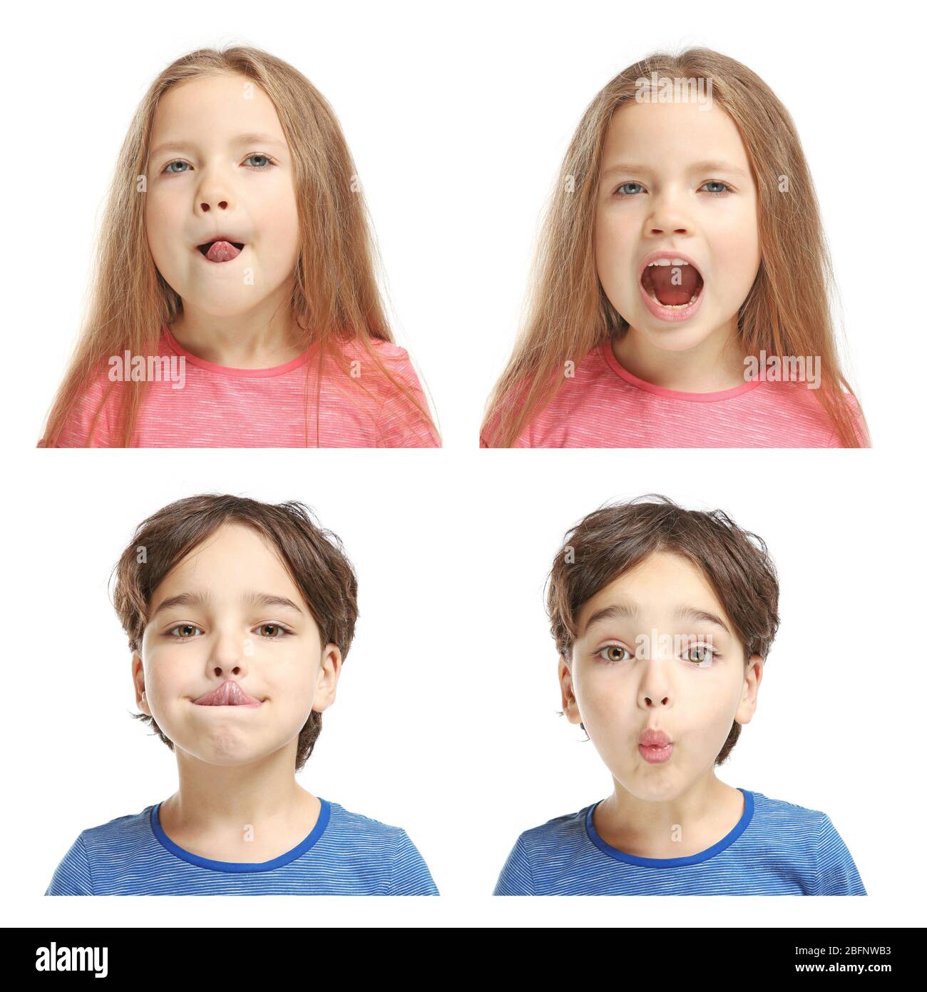 Speech training concept. Little children doing exercises for correct ...