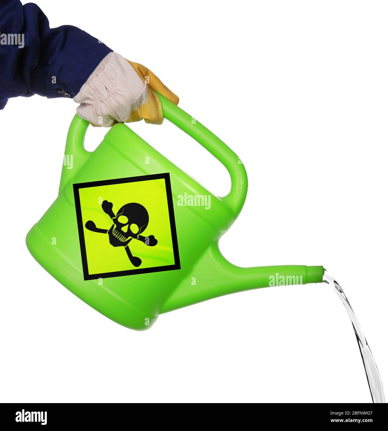 Environmental pollution concept. Hand pouring toxic water from can ...