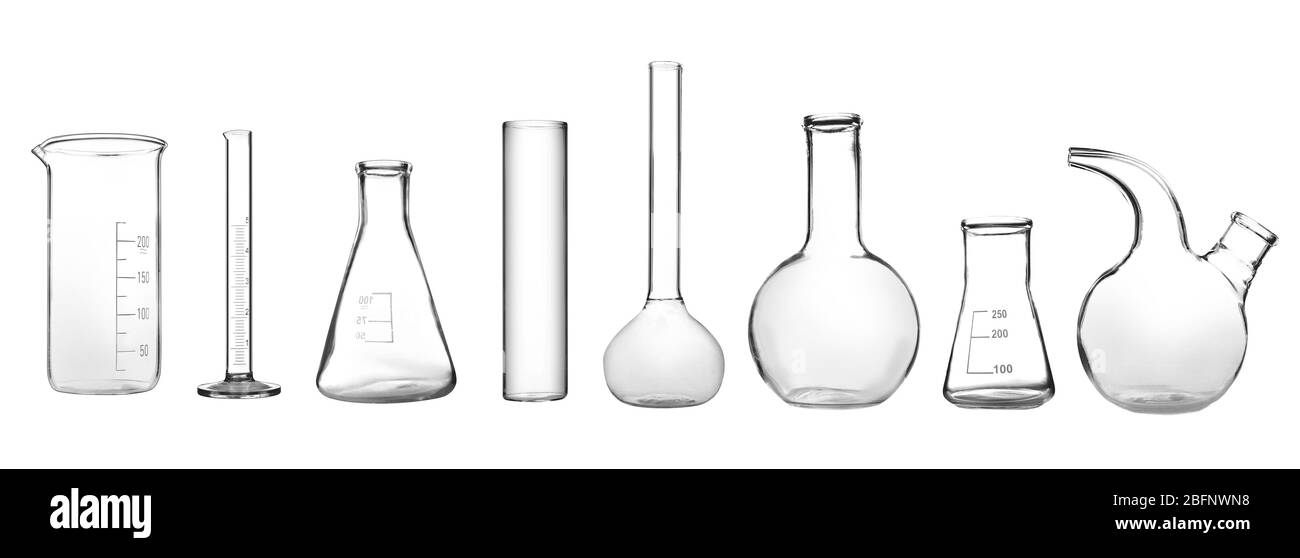 Set of laboratory glassware on white background Stock Photo - Alamy