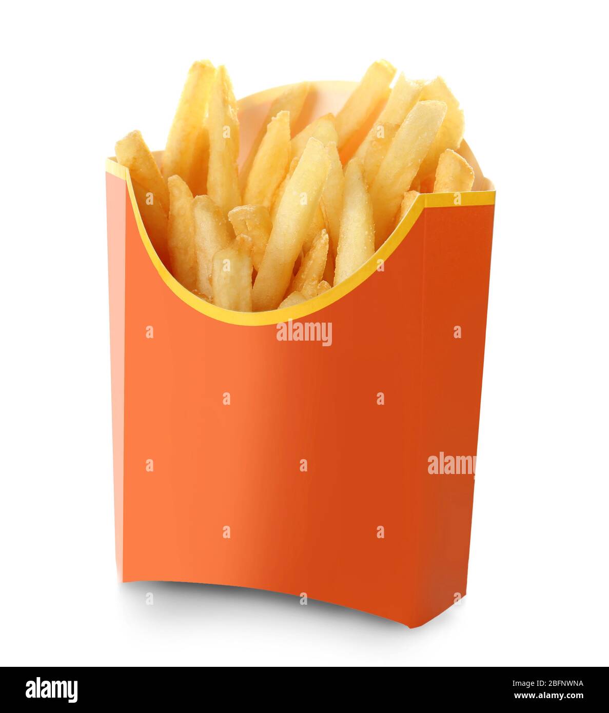 Carton box with delicious French fries on white background Stock Photo ...