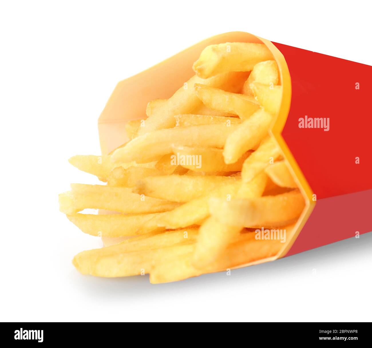 Carton box with delicious French fries on white background Stock Photo ...