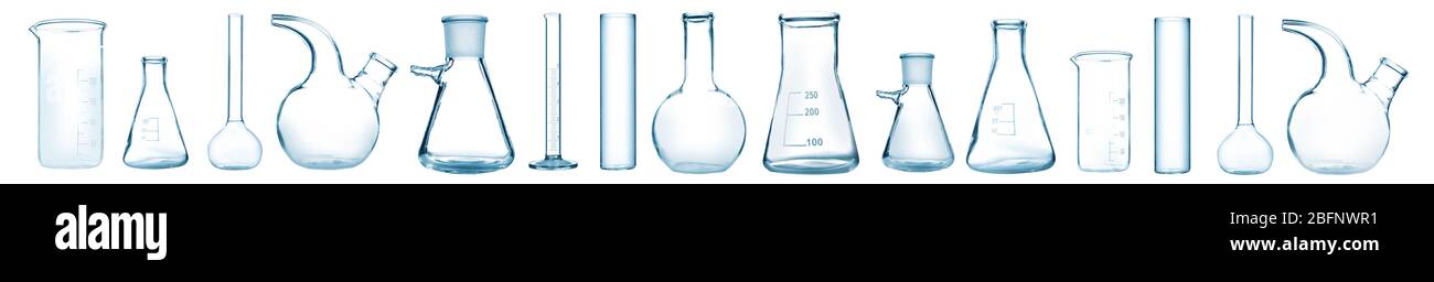 Set of laboratory glassware on white background Stock Photo - Alamy