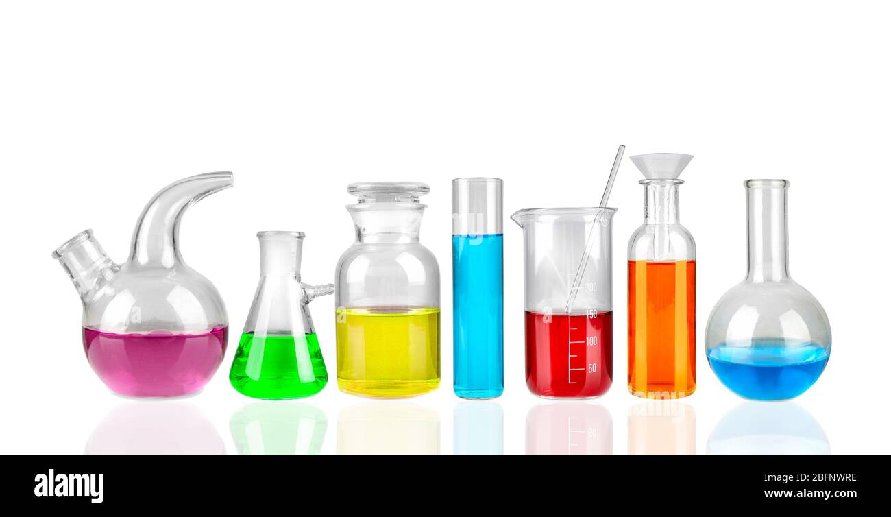 Set of laboratory glassware on white background Stock Photo - Alamy