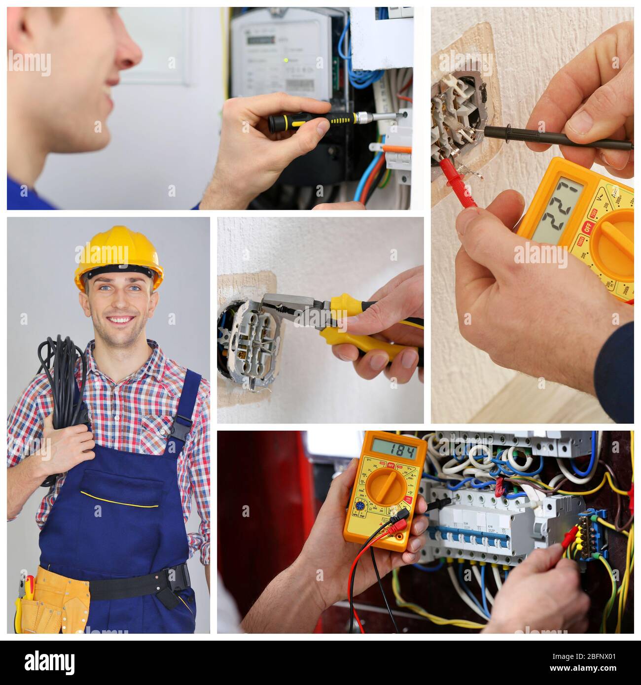 Collage for electric installation work concept Stock Photo - Alamy