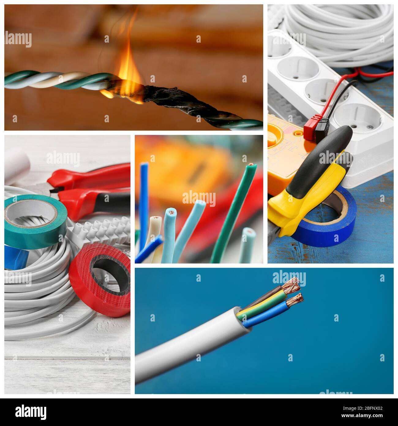Collage for electric installation work concept Stock Photo - Alamy