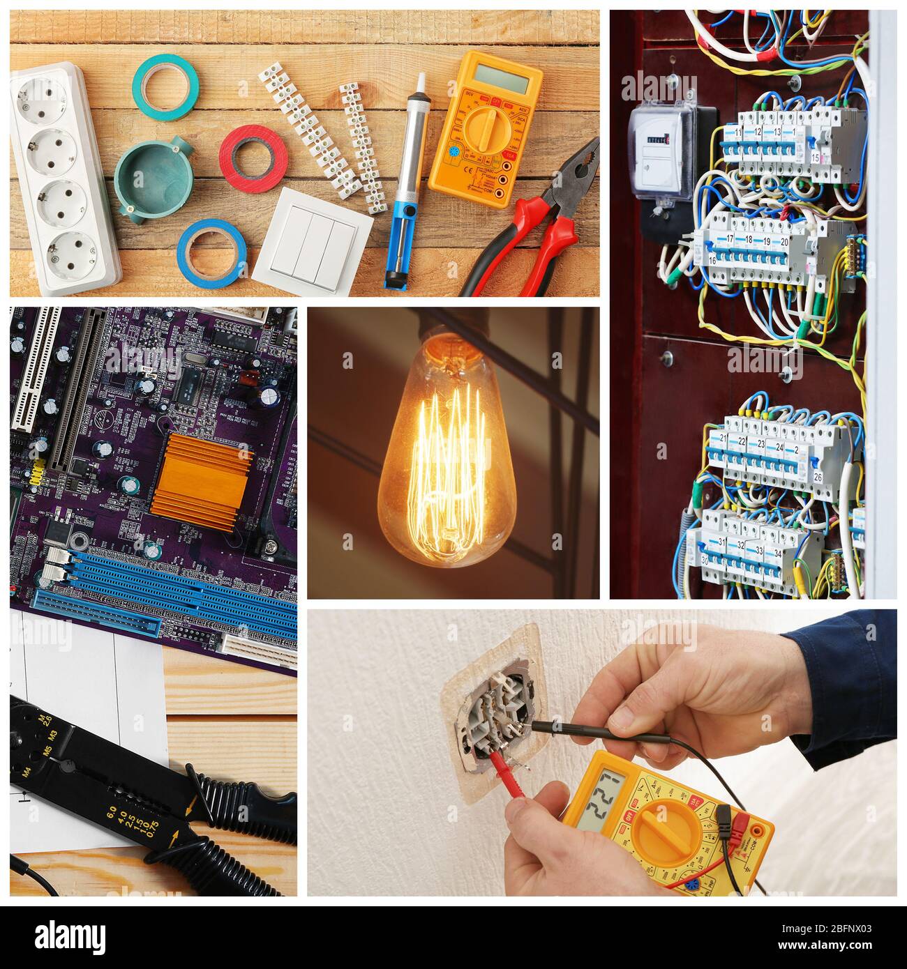 Collage for electric installation work concept Stock Photo - Alamy