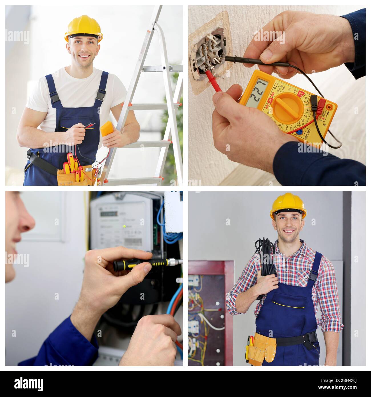 Collage for electric installation work concept Stock Photo - Alamy