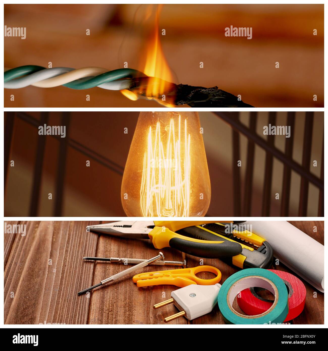 Collage for electric installation work concept Stock Photo - Alamy