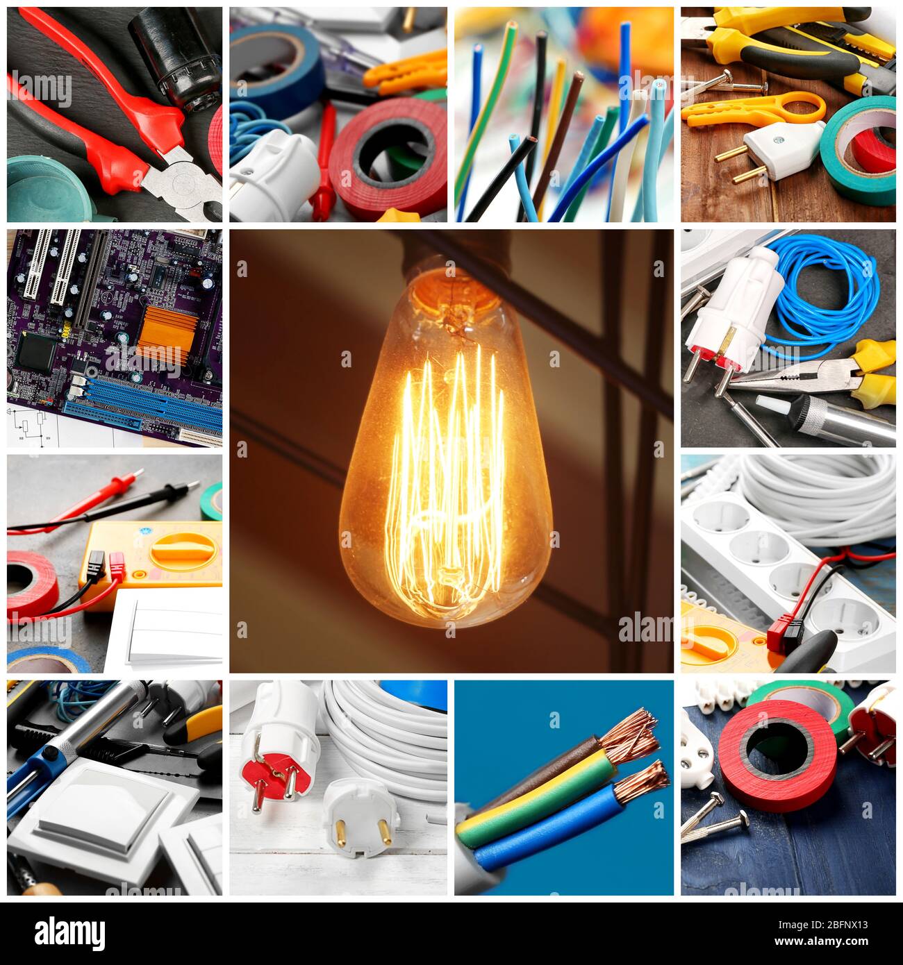Collage for electric installation work concept Stock Photo - Alamy
