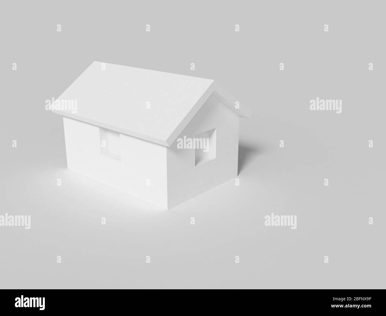 Simple small white house model on light gray background, 3d rendering ...