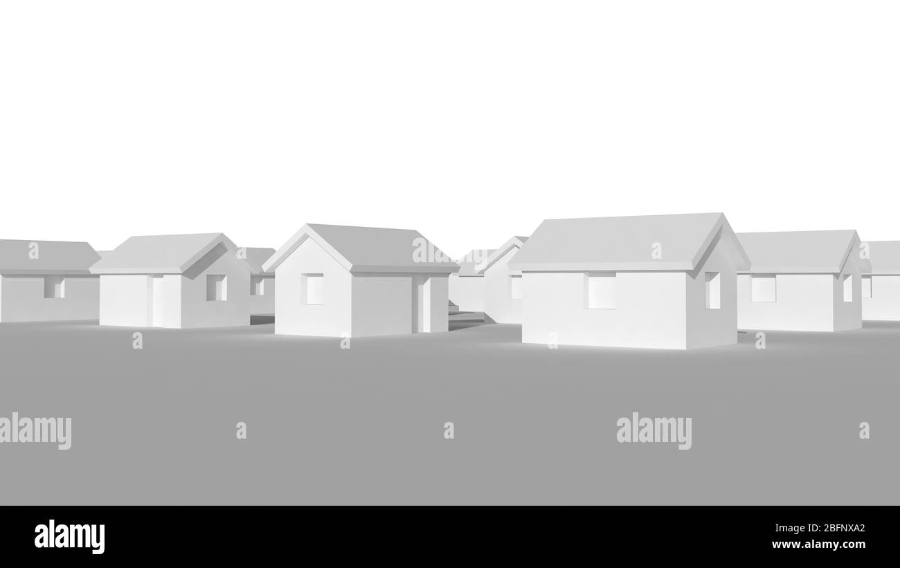 Small blank rural houses standing on a flat ground isolated on white ...