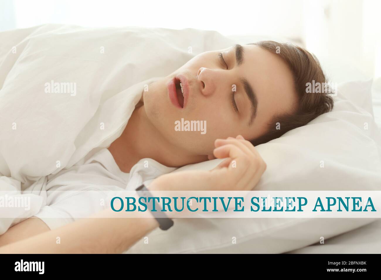 Obstructive sleep apnea concept. Young man snoring while sleeping Stock ... Obstructive sleep apnea concept. Young man snoring while sleeping Stock ...