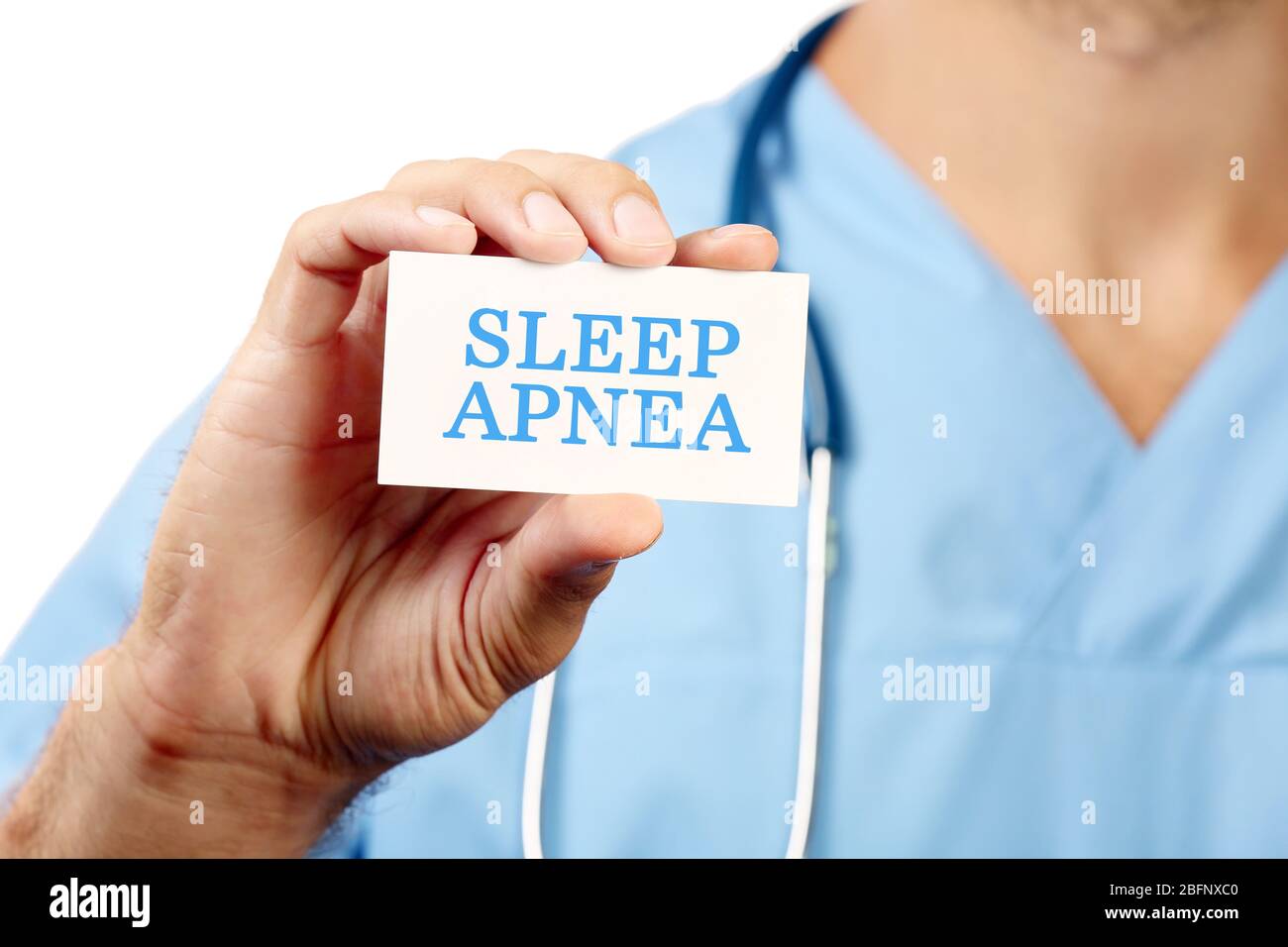 Doctor holding card with text SLEEP APNEA, closeup Stock Photo - Alamy