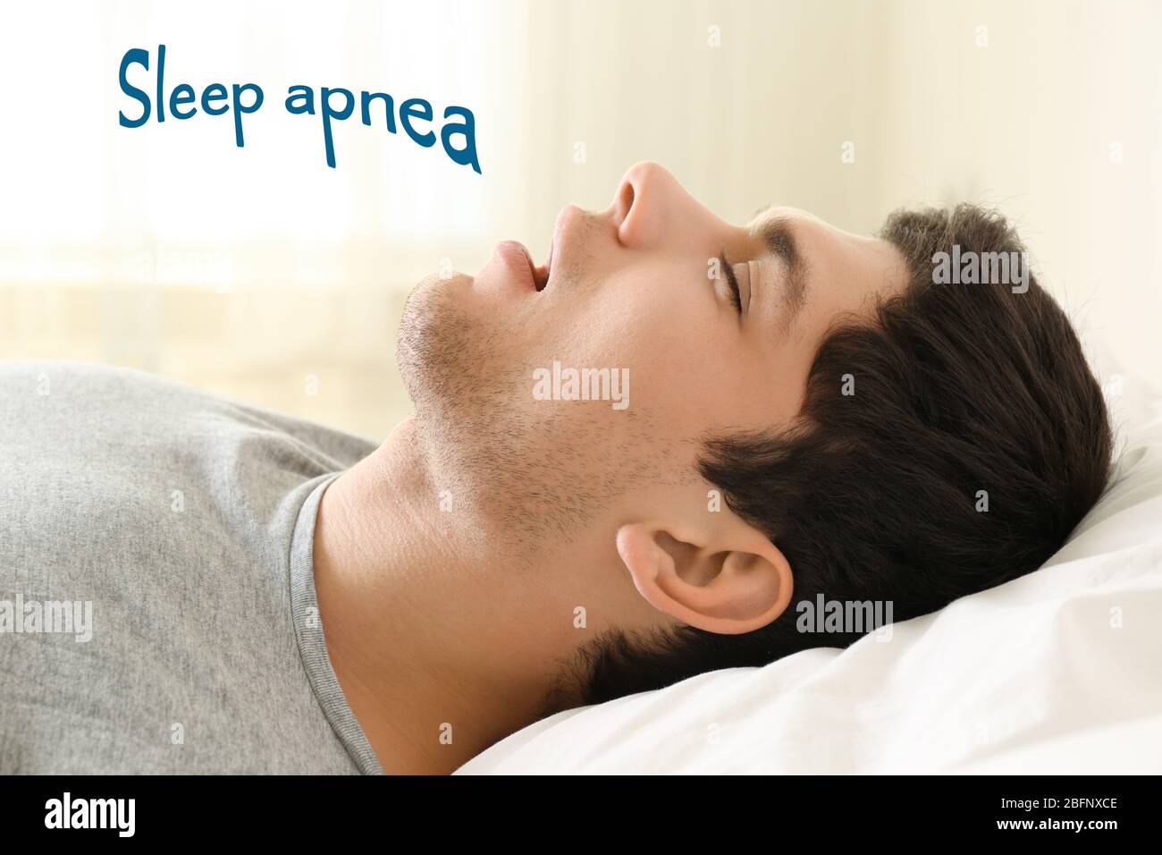 Obstructive sleep apnea concept. Young man snoring while sleeping Stock ... Obstructive sleep apnea concept. Young man snoring while sleeping Stock ...