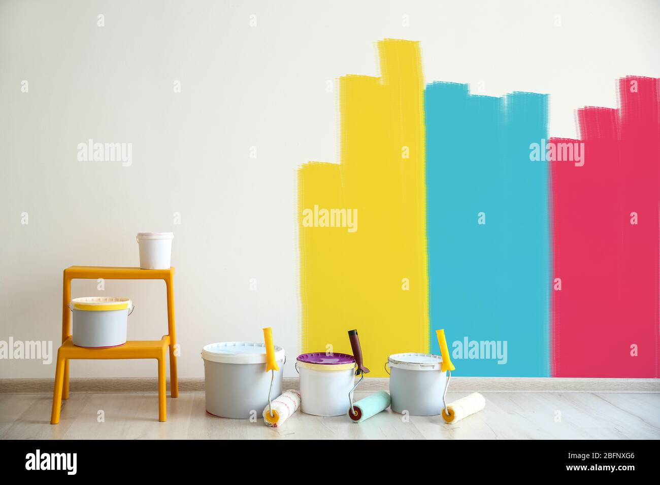 Set of tools for painting wall at home Stock Photo - Alamy