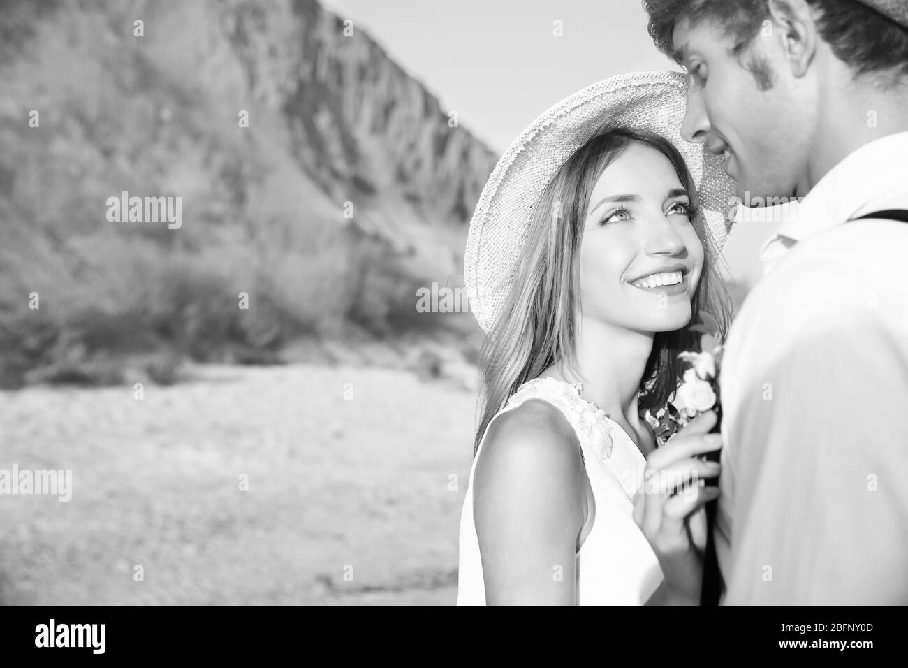 Young handsome man beautiful woman Black and White Stock Photos ...
