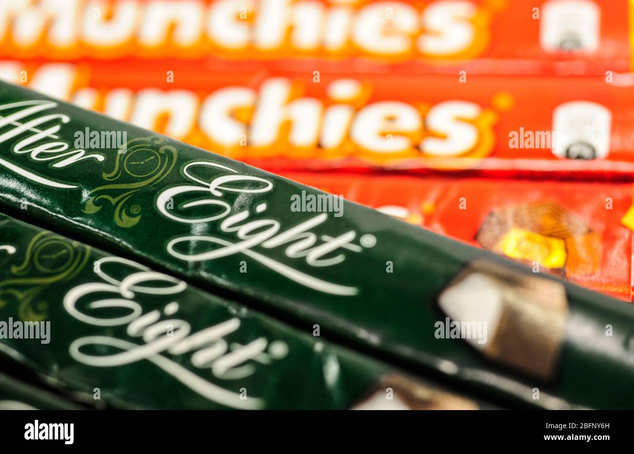 close up of after eight and munchies chocolate bars Stock Photo - Alamy