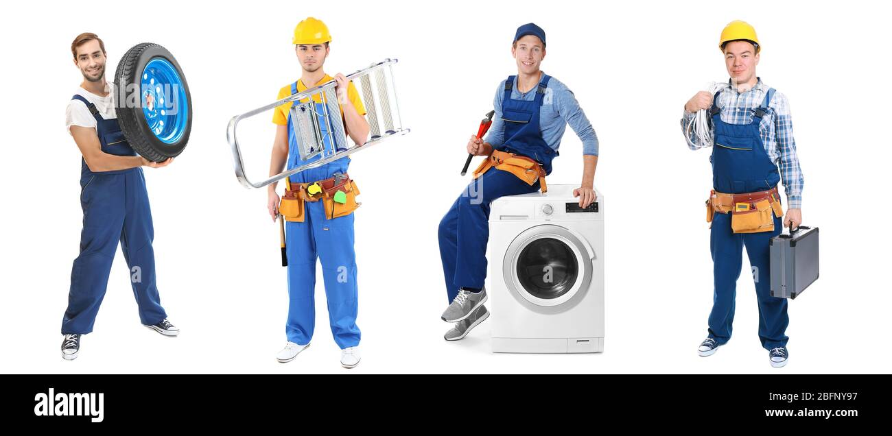 Workers of different professions on white background Stock Photo - Alamy