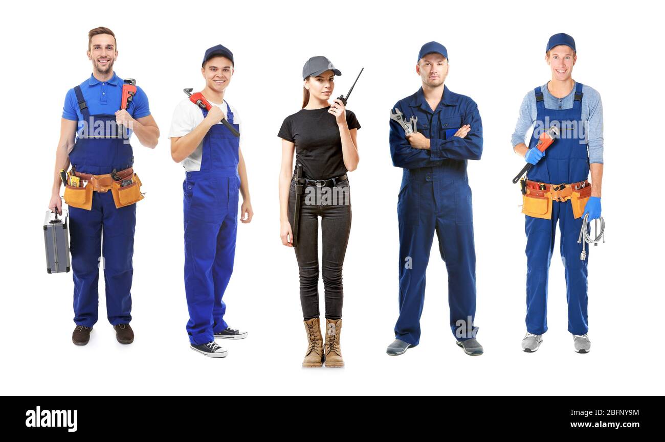 Workers of different professions on white background Stock Photo - Alamy